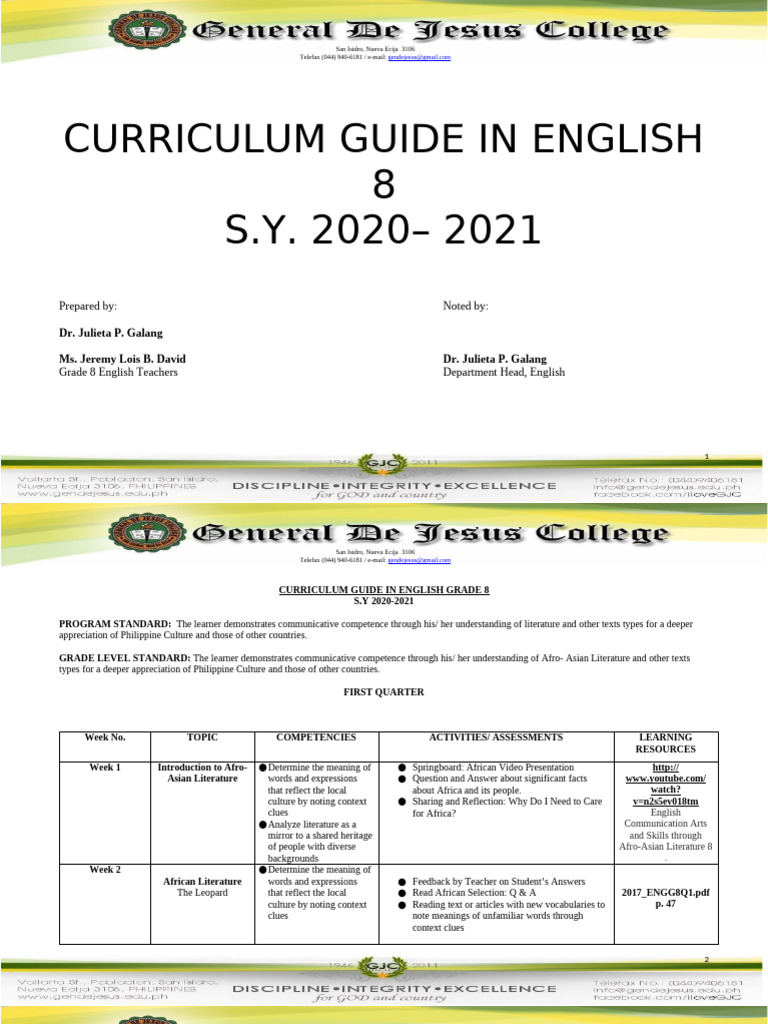 Curriculum Guide in English 8 2021 2022 | PDF