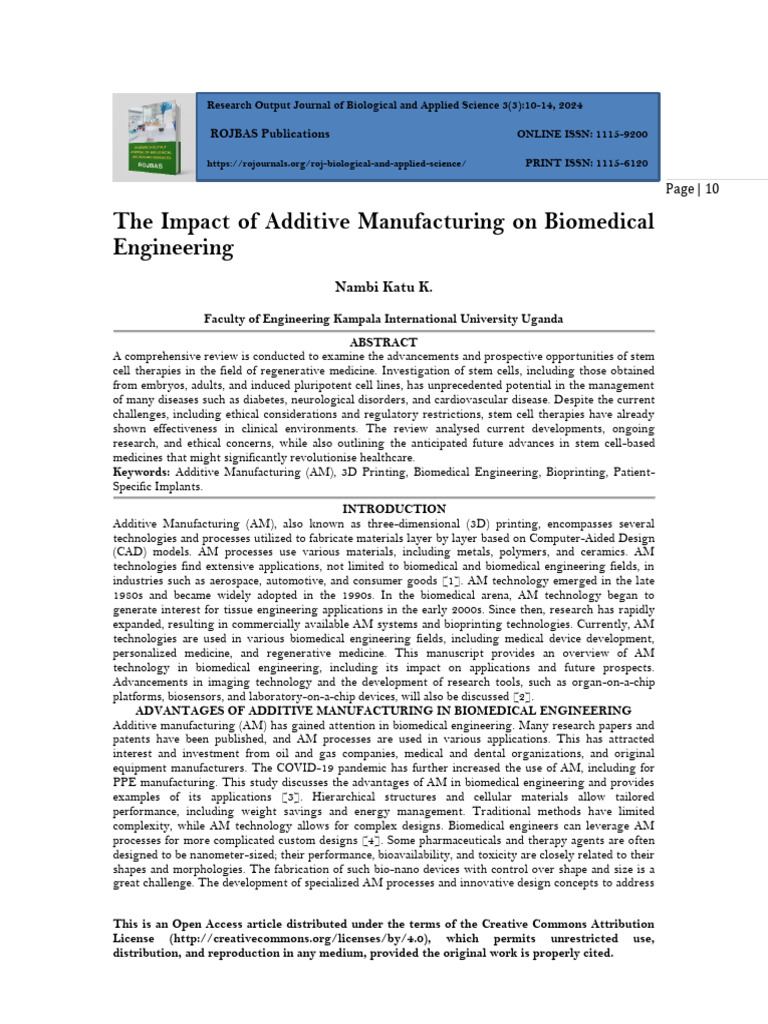 The Impact of Additive Manufacturing On Biomedical Engineering (WWW - Kiu.ac - Ug) | PDF ...