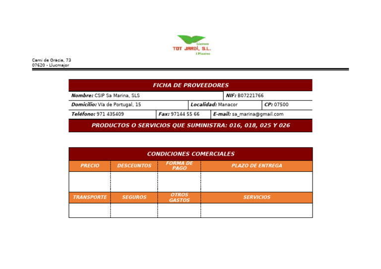 15 Plantilla ficha proveedores | PDF