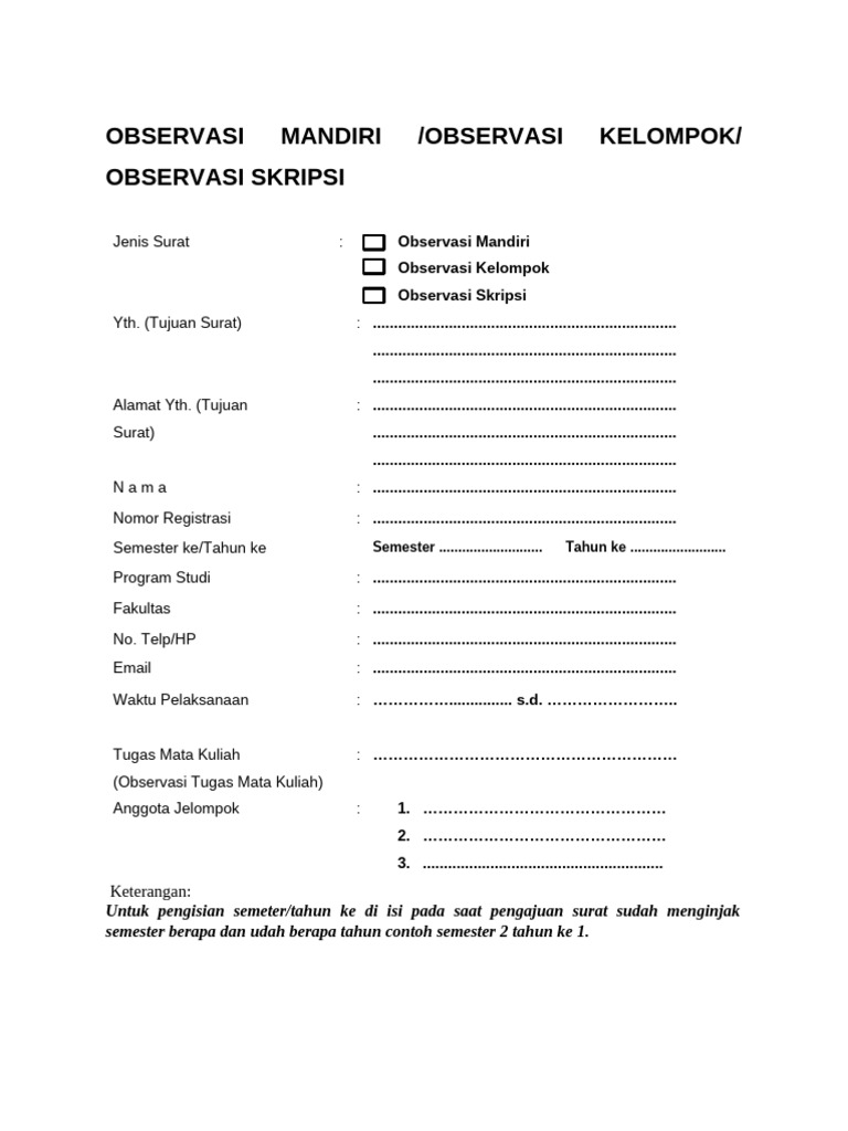 Form Observasi Mandiri, Observasi Kelompok, Observasi Skripsi | PDF