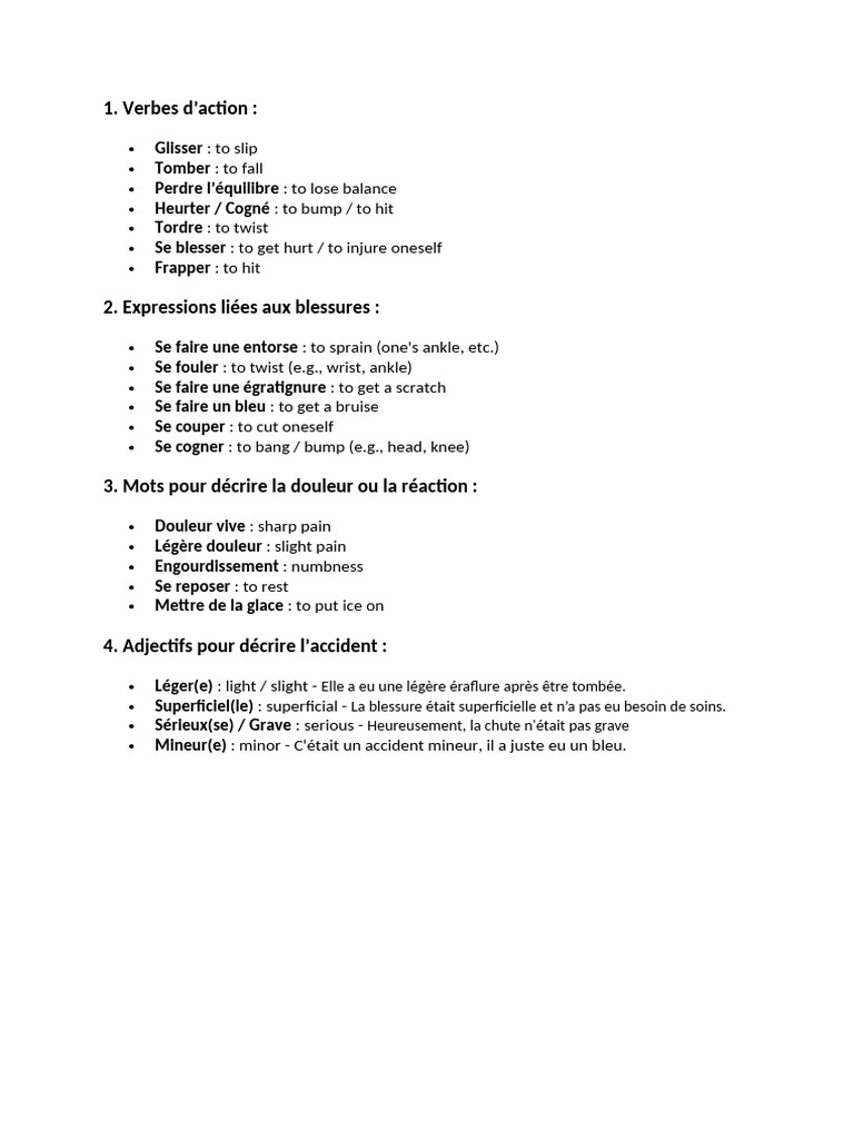 Vocabulaire Pour Accident | PDF