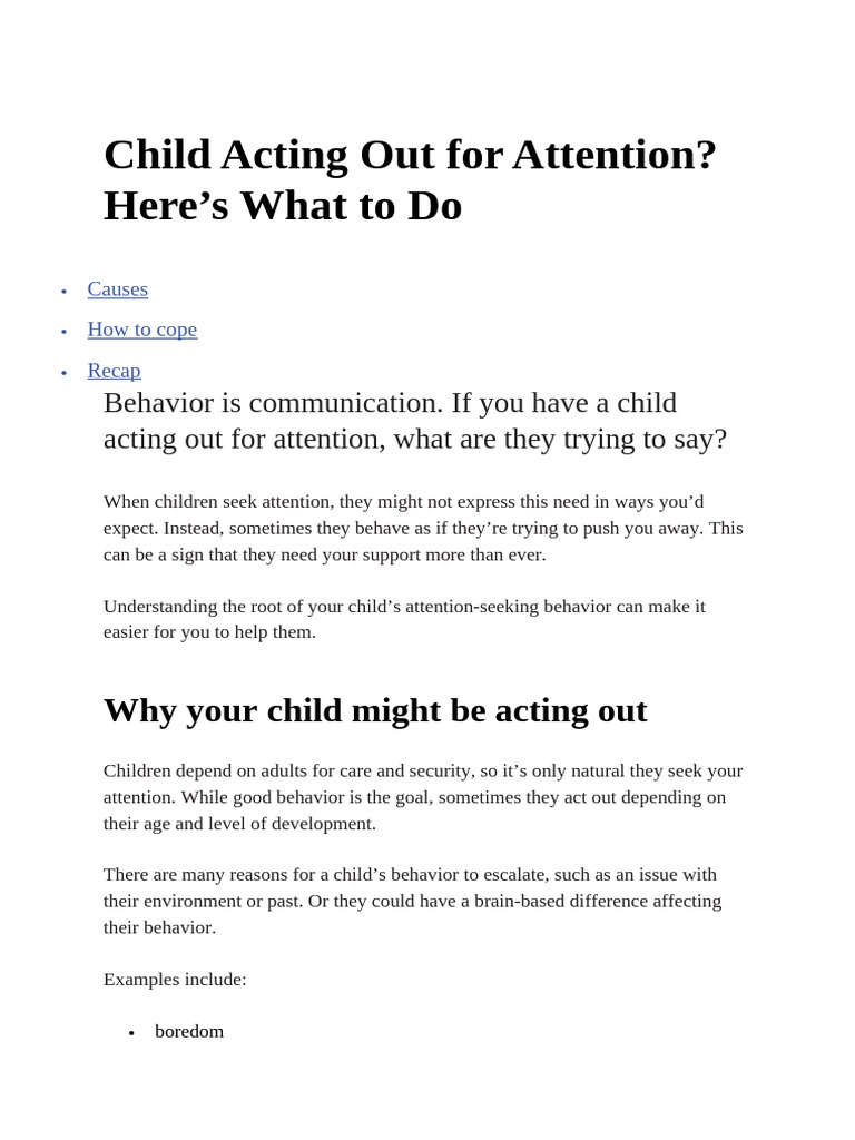 Child Acting Out For Attention | PDF