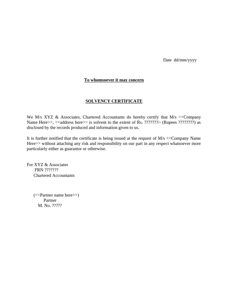 Solvency Certificate | PDF