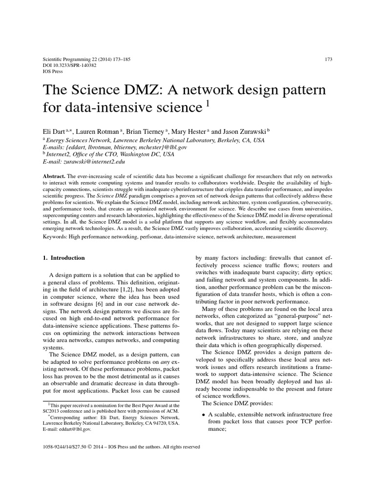 Scientific Programming - 2014 - Dart - The Science DMZ A Network Design ...