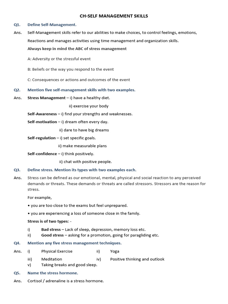 Class 10 Self Management Skills | PDF