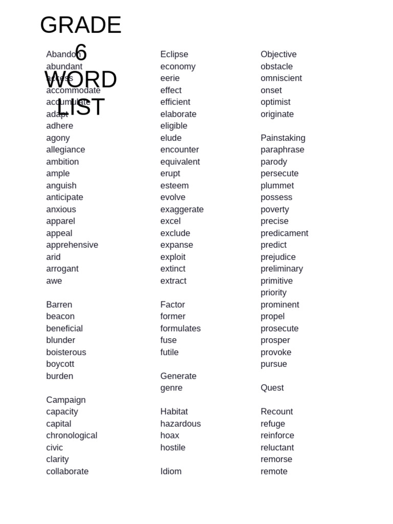 6 word list | PDF