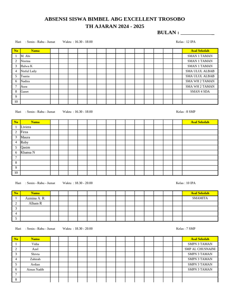 Absen Siswa 2024 | PDF