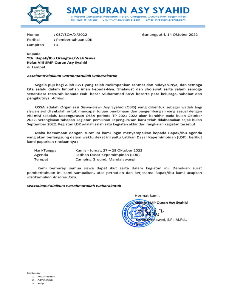 087 Surat Pemberitahuan LDK | PDF