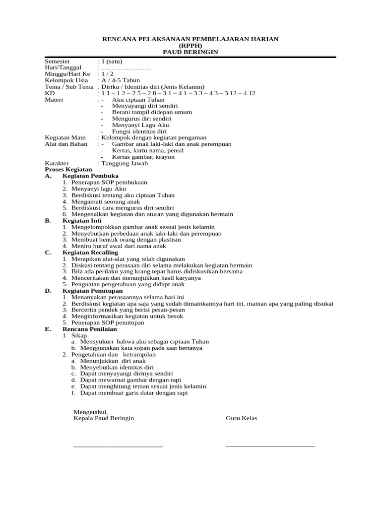 RPPH Minggu Ke 1 Hari Ke 2 | PDF