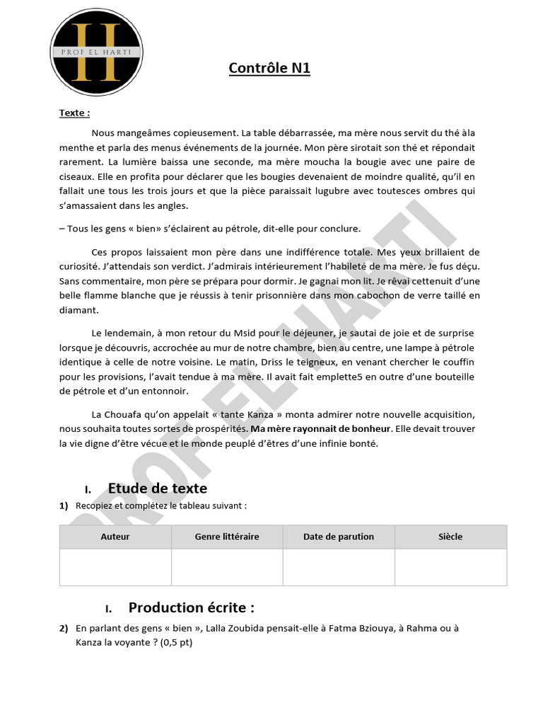 Contrôle N1 CHAPITRE 3 | PDF