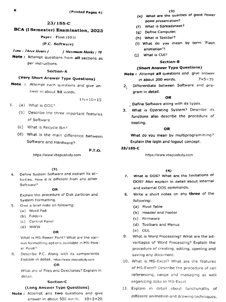 Bca 1 Sem PC Software 23 155 C 2023 | PDF