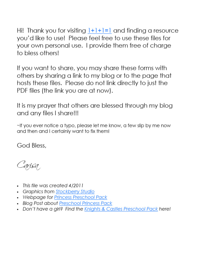 Princess Preschool Pack | PDF