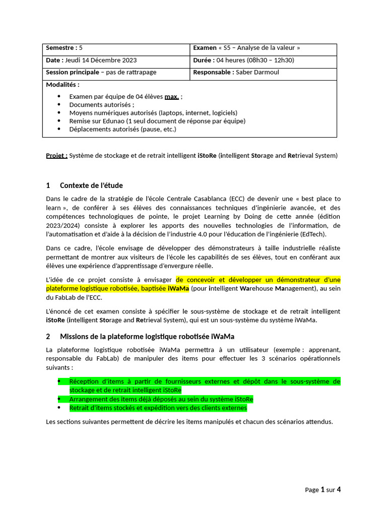 Examen Du 14 Décembre 2023 - Énoncé | PDF