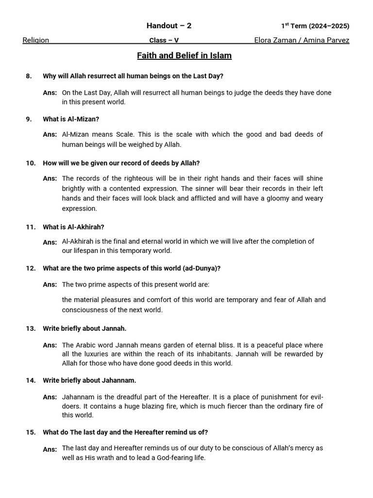 Class V Religion - Handout - 2 (03.09.2024) | PDF Class V Religion - Handout - 2 (03.09.2024) | PDF