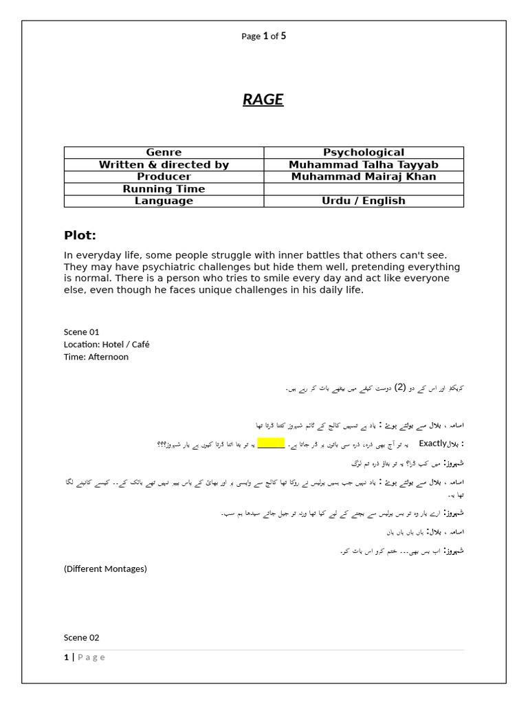 Rage Script In Urdu Pdf