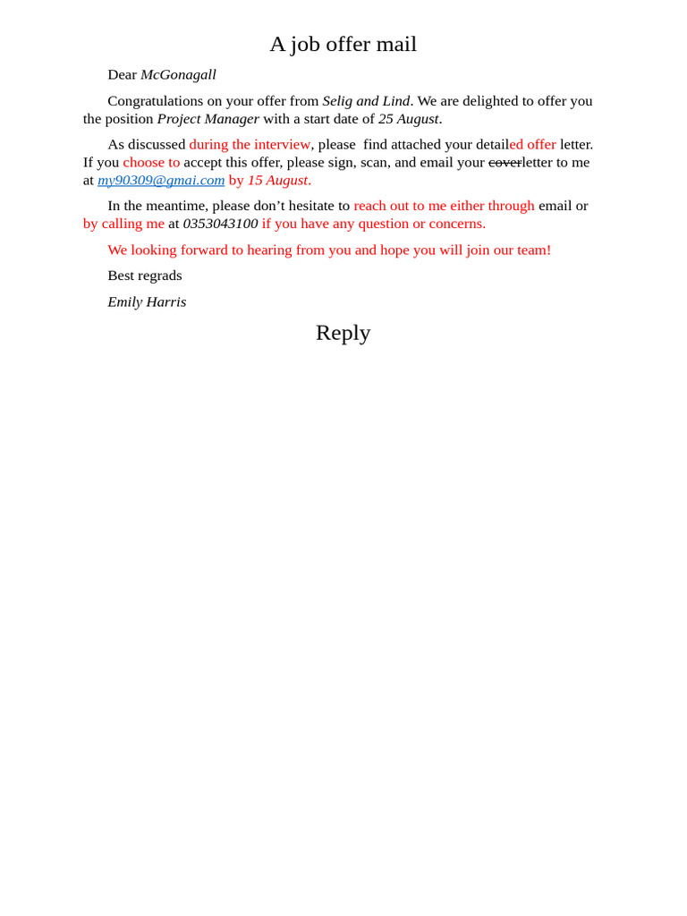 A Job Offer Mail | PDF