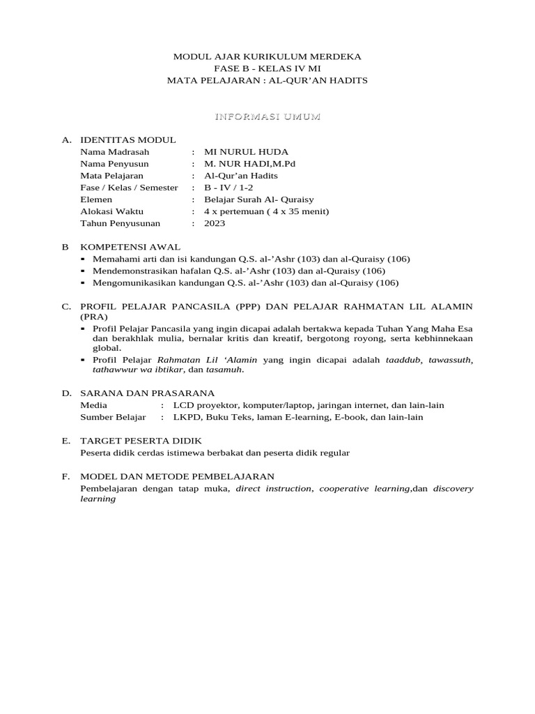 Modul Qurdis 4 Bab 2 | PDF