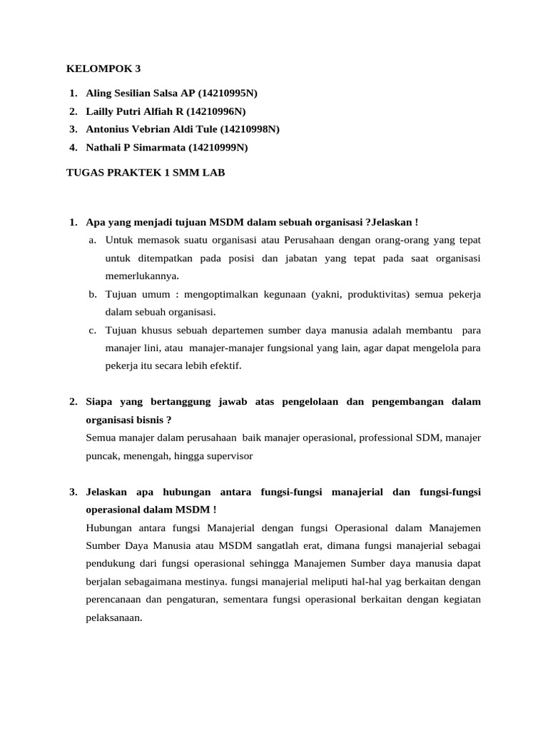 Kelompok 3 - TGS Praktek 1 - MSDM Lab | PDF