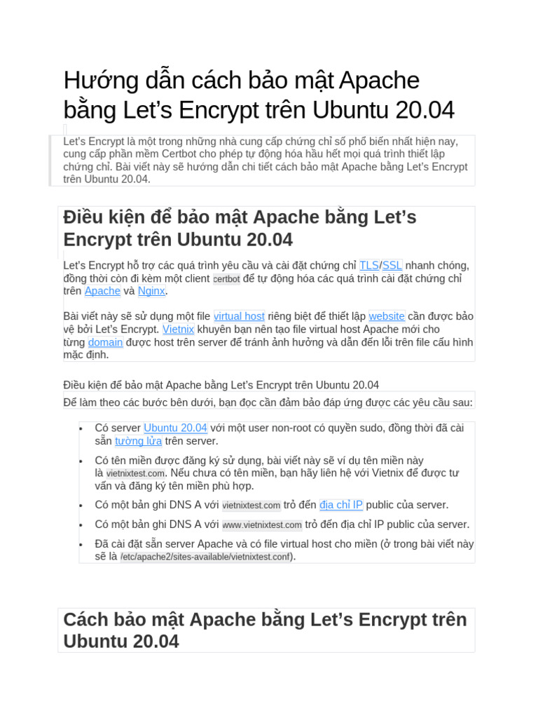 5.1 - Hướng dẫn cách bảo mật Apache bằng Let's Encrypt trên Ubuntu 20. ... 5.1 - Hướng dẫn cách bảo mật Apache bằng Let's Encrypt trên Ubuntu 20. ...