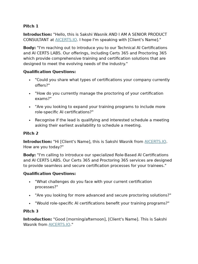 SAMPLE CALLING PITCH (ATP) | PDF