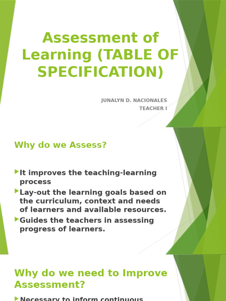 assessment of learning_TOS | PDF