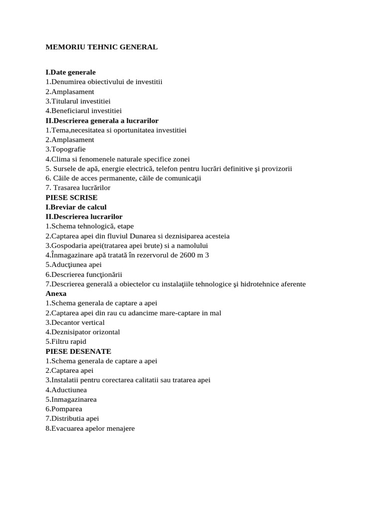 Memoriu Tehnic General | PDF