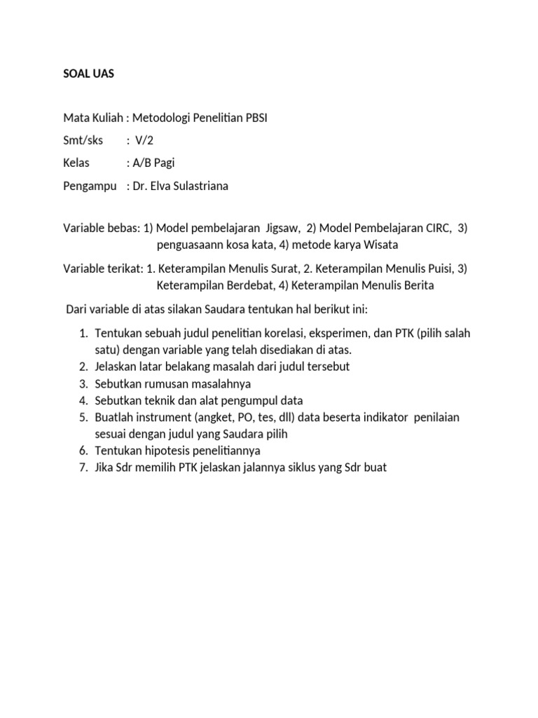 Soal Uas Bu Elva | PDF