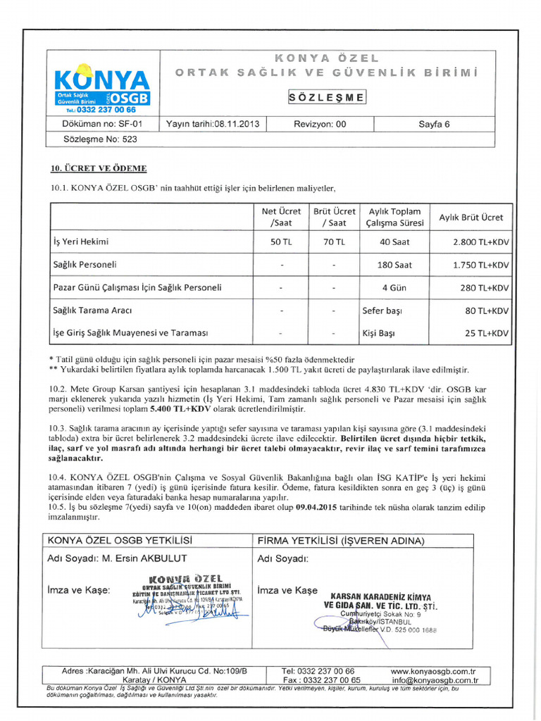 Konya Osgb Sözleşme | PDF