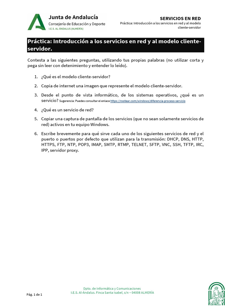 Práctica Servicios de Red y Modelo Cliente-Servidor SMR | PDF