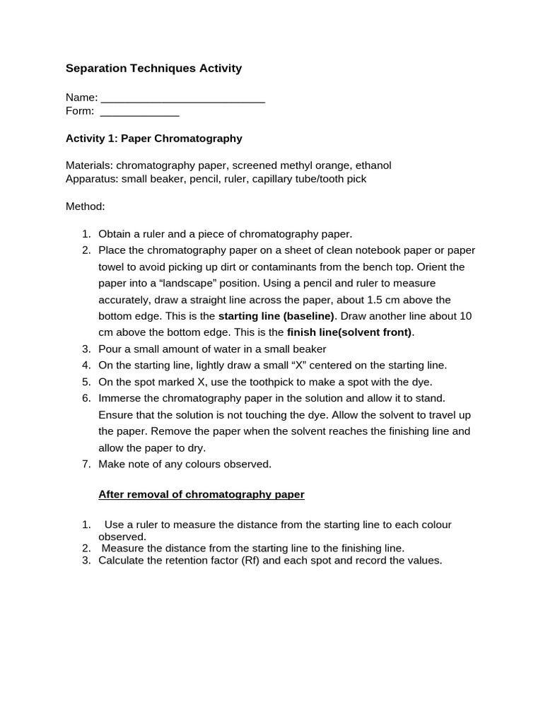 Separation Techniques Activity | PDF
