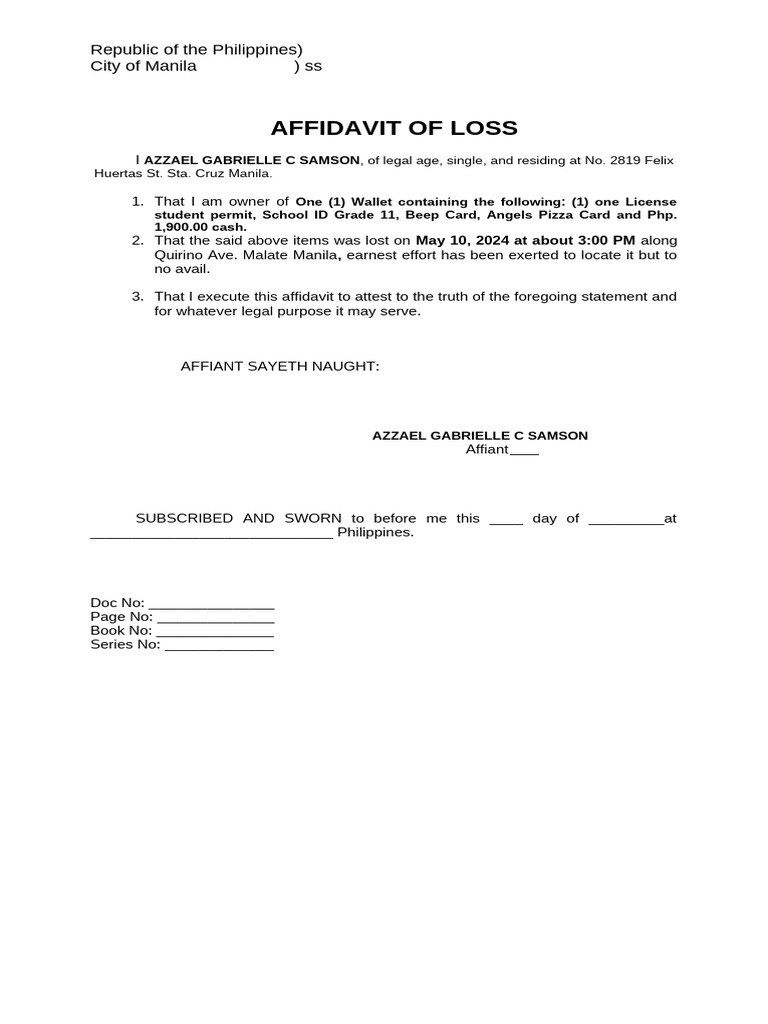 Affidavit of Losss | PDF
