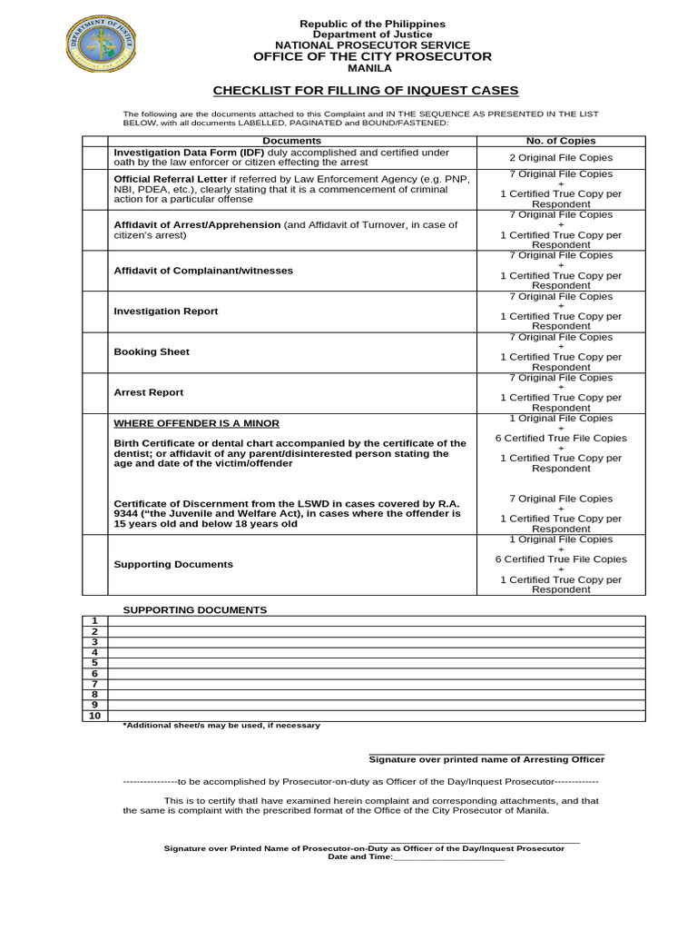 CHECKLIST FOR FILING OF INQUEST CASES | PDF