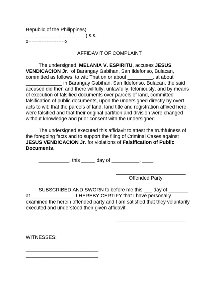 Affidavit of complaint | PDF
