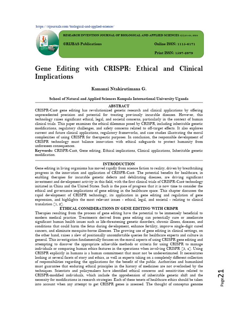 Gene Editing With CRISPR: Ethical and Clinical Implications (WWW - Kiu.ac - Ug) | PDF | Genetic ...