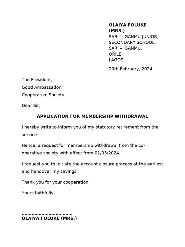 Application For Membership Withdrawal | PDF