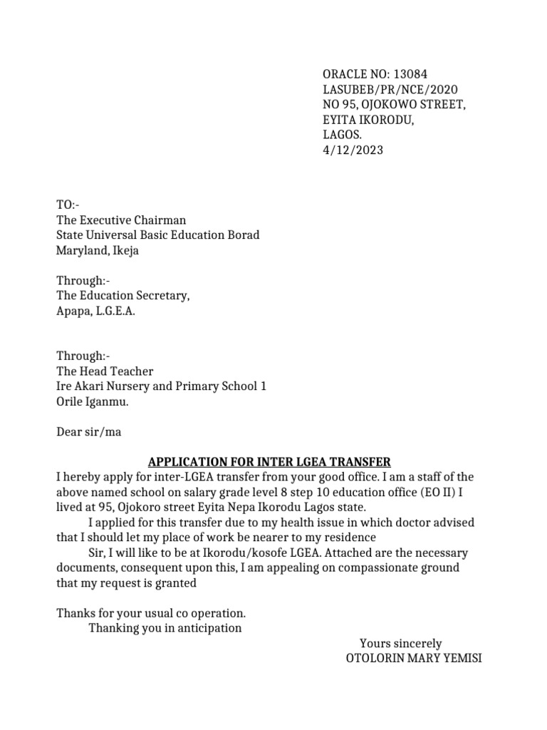 Application For Inter Lgea Transfer | PDF