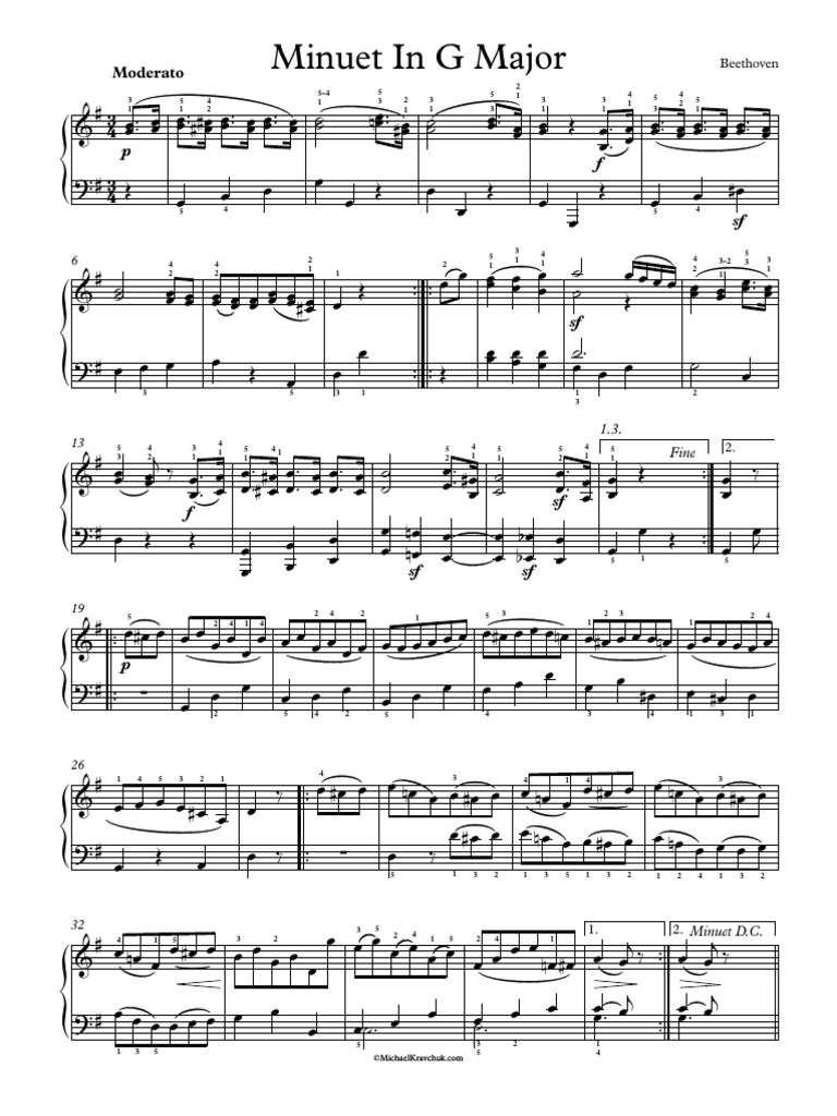 Beethoven Minuet in G Major 1 Page Version | PDF