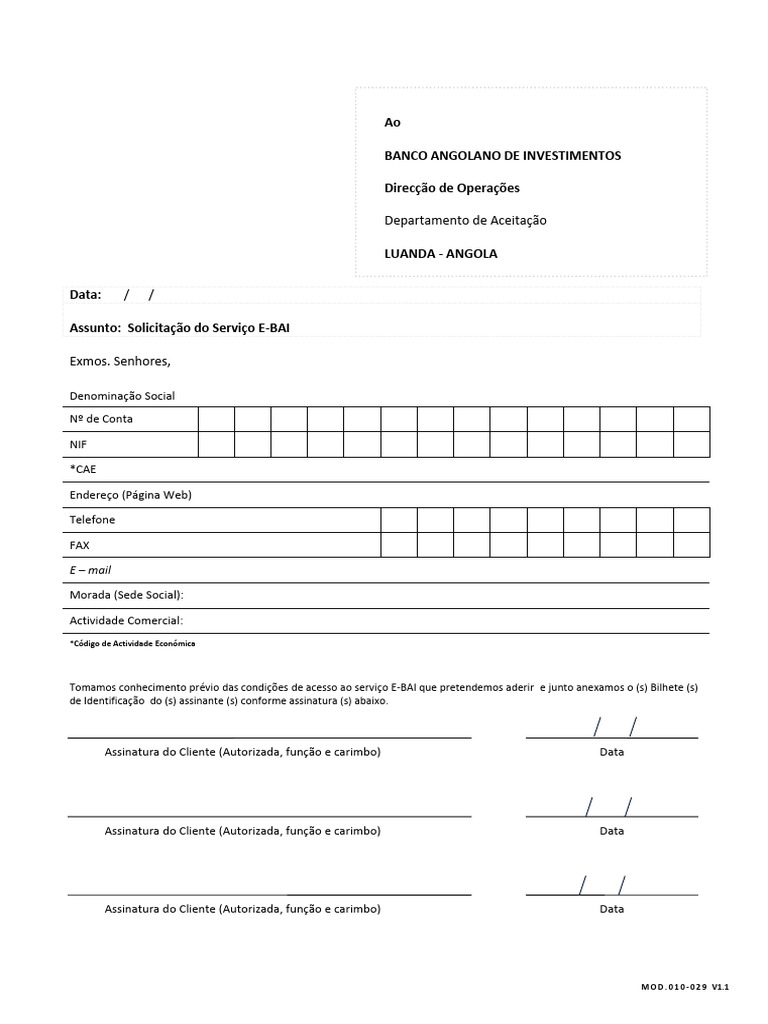 MOD.010 - 029 - Carta de Solicitação E-BAI - 091122 - V1.1 | PDF