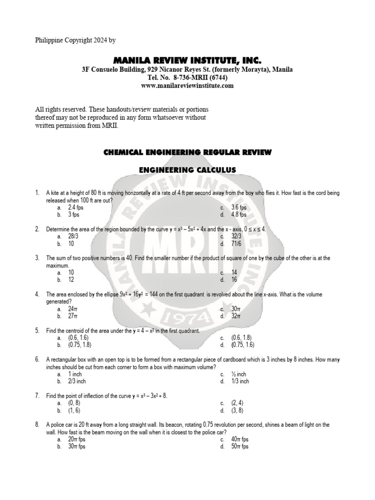 Engineering Calculus Handout | PDF