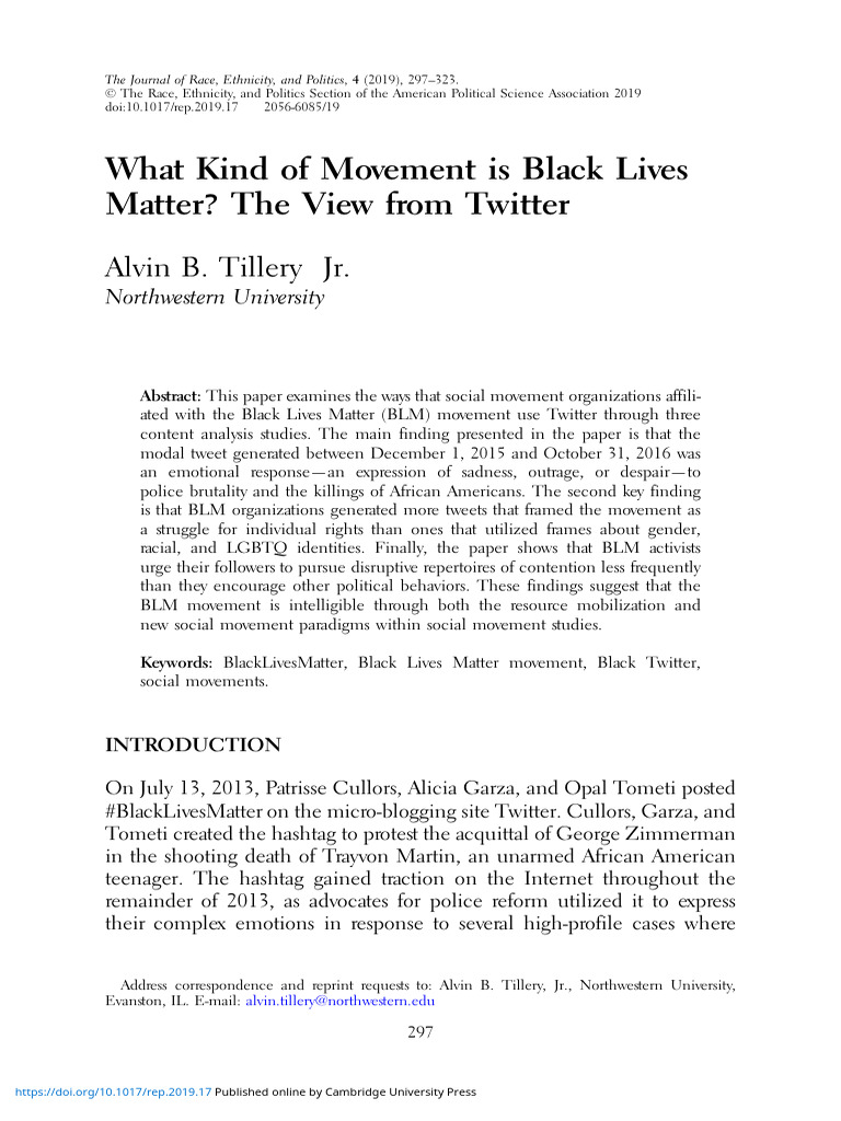 What Kind of Movement Is Black Lives Matter The View From Twitter | PDF