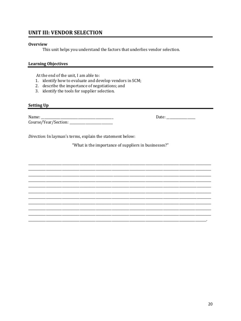 LU 3. Vendor Selection | PDF