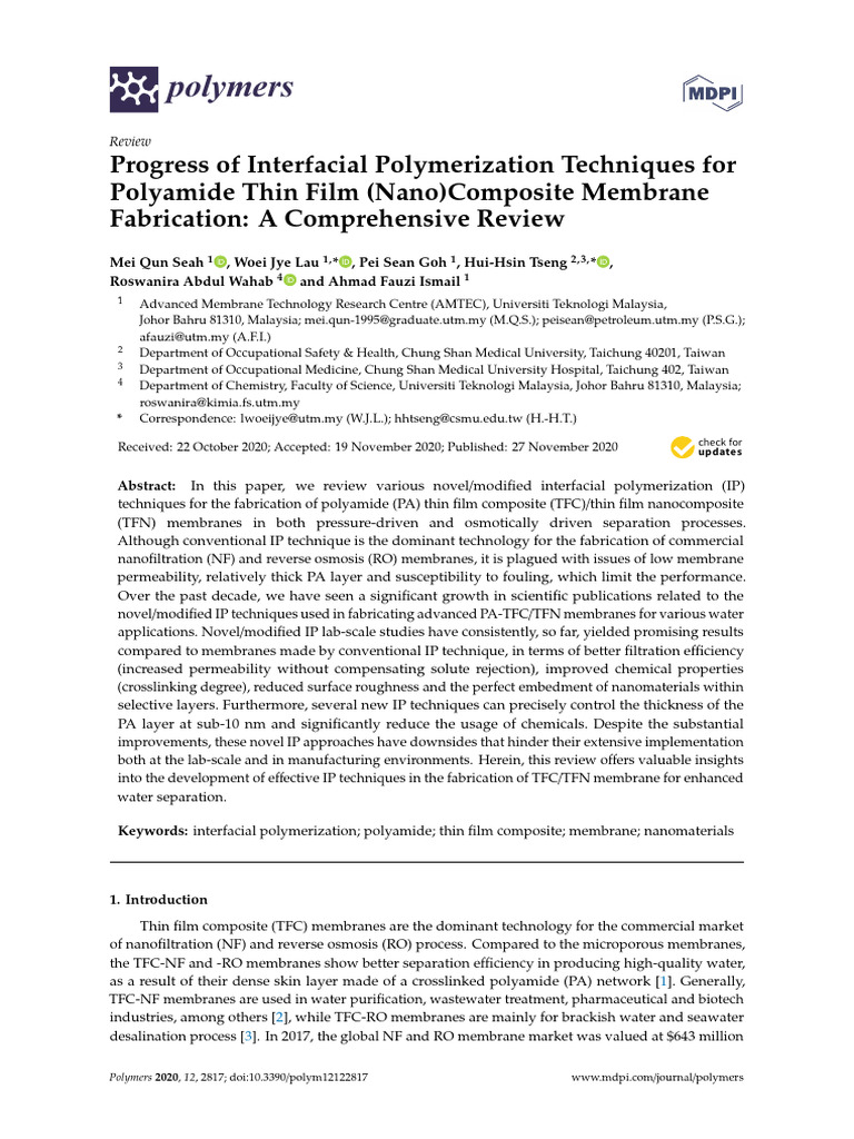Progress of Interfacial Polymerization Techniques | PDF
