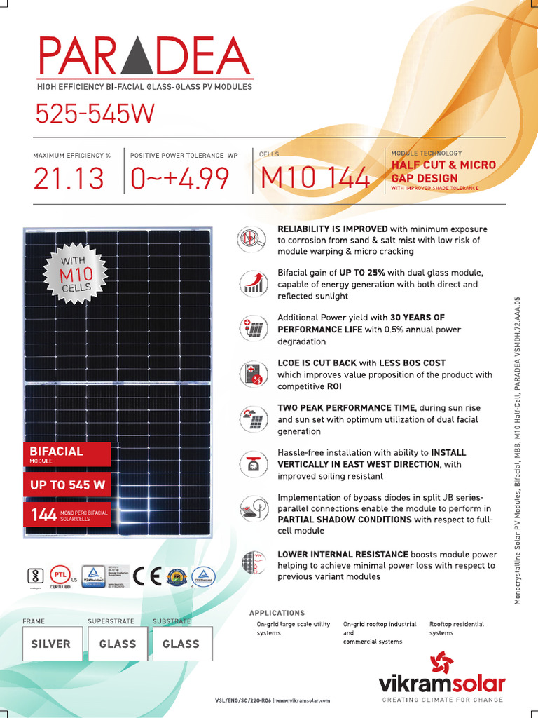 Vikram Panel Data Sheet | PDF | Solar Cell | Electrical Components