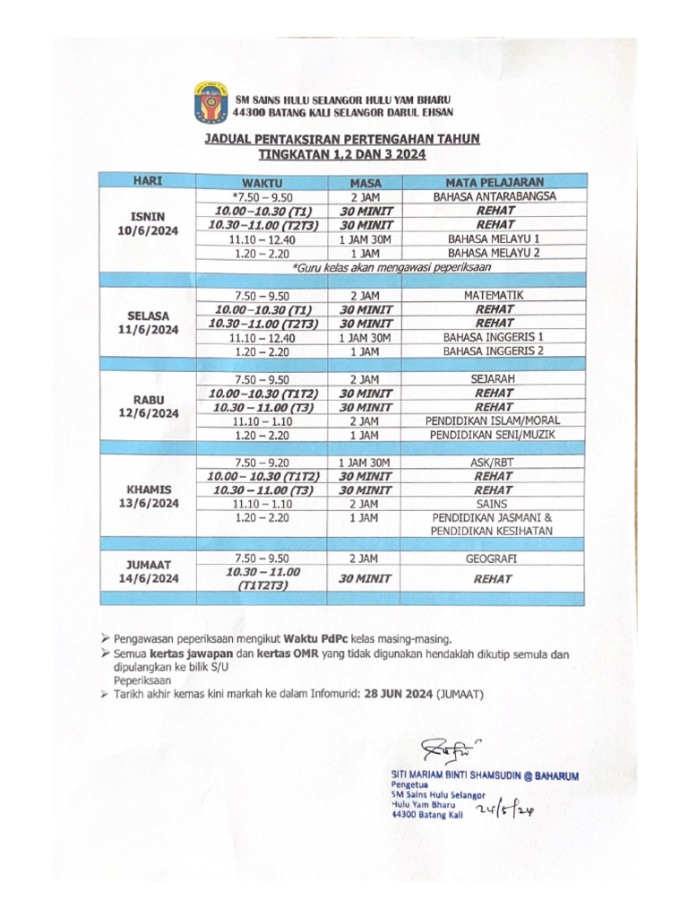 Jadual PPT Ting 1,2 & 3 2024 | PDF