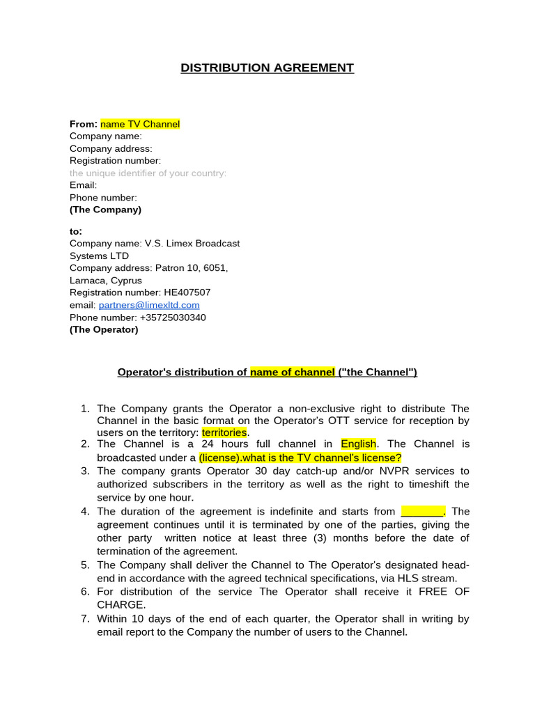Distribution Agreement | PDF