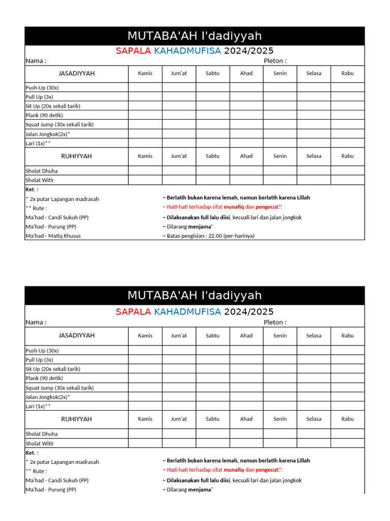 Mutaba'ah Usbu'iyyah A'dho 2023 | PDF