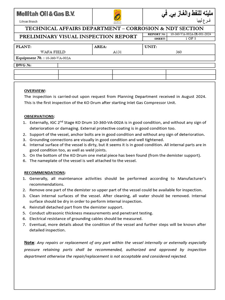 Technical Affairs Department - Corrosion & NDT Section Preliminary ...