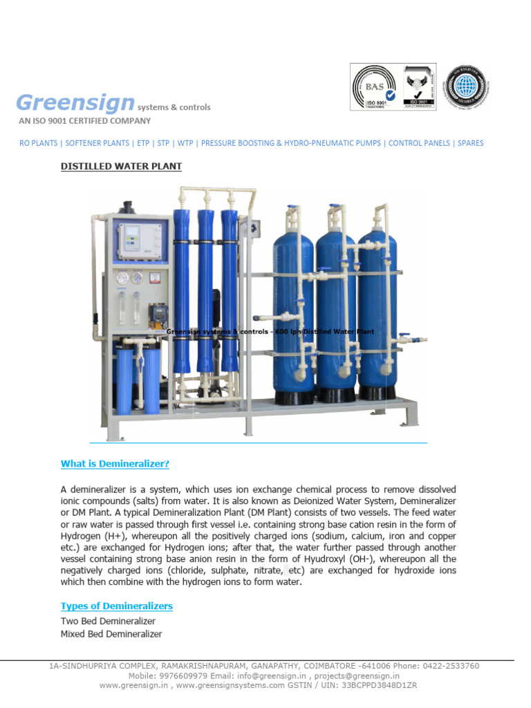 Distilled Water Plant | PDF | Purified Water | Technology & Engineering