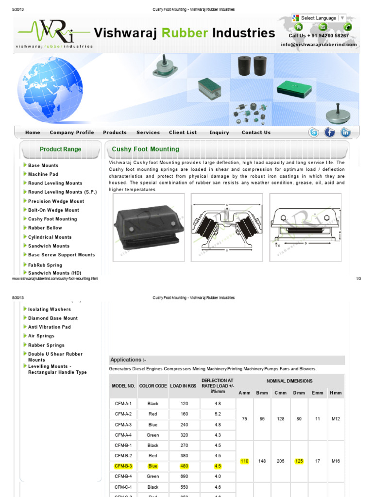 Cushy Foot Mounting - Vishwaraj Rubber Industries | PDF