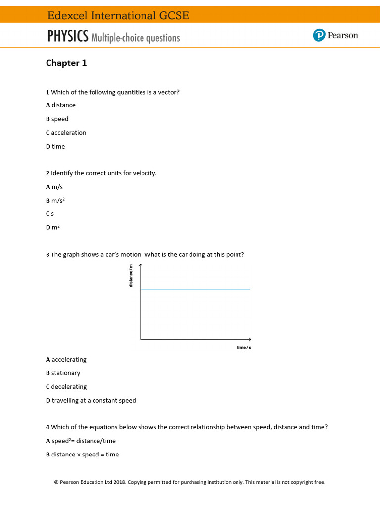 01 Igcse Physics Mcq Chapter 1 5 All Forces And Motion Pdf